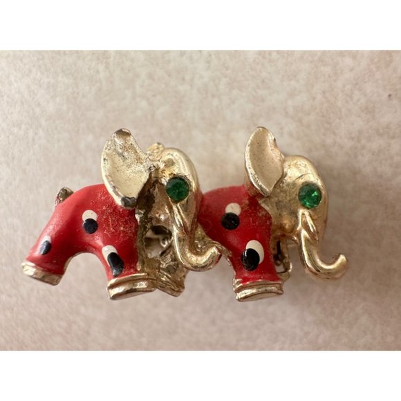 Jewelry | Vintage 194s Gold Tone Red Black Enamel Green Rhinestone 2 ...